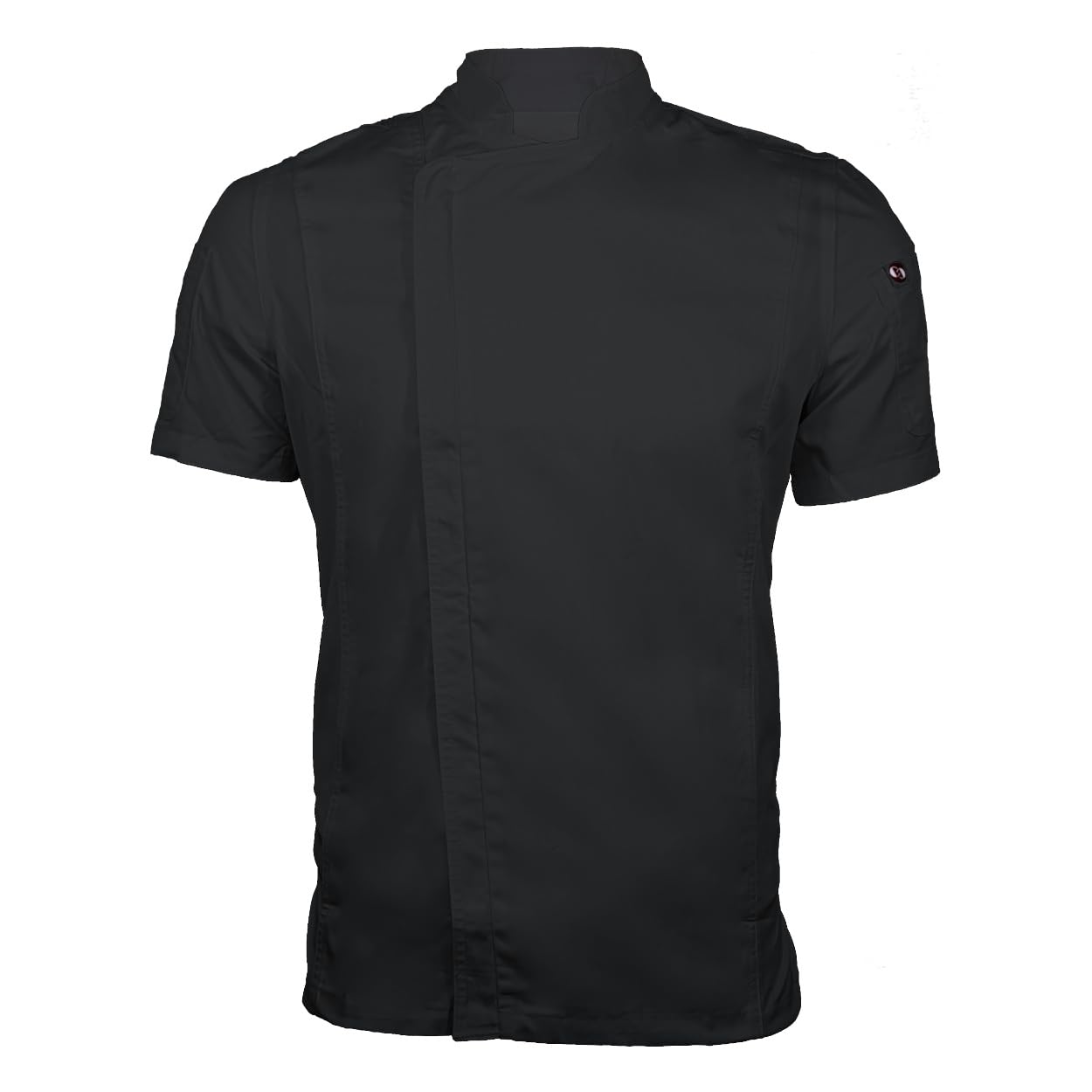 ChefsCloset Short Sleeve William Chef Coat, Modern Zipper Chef Jacket (M, Black)