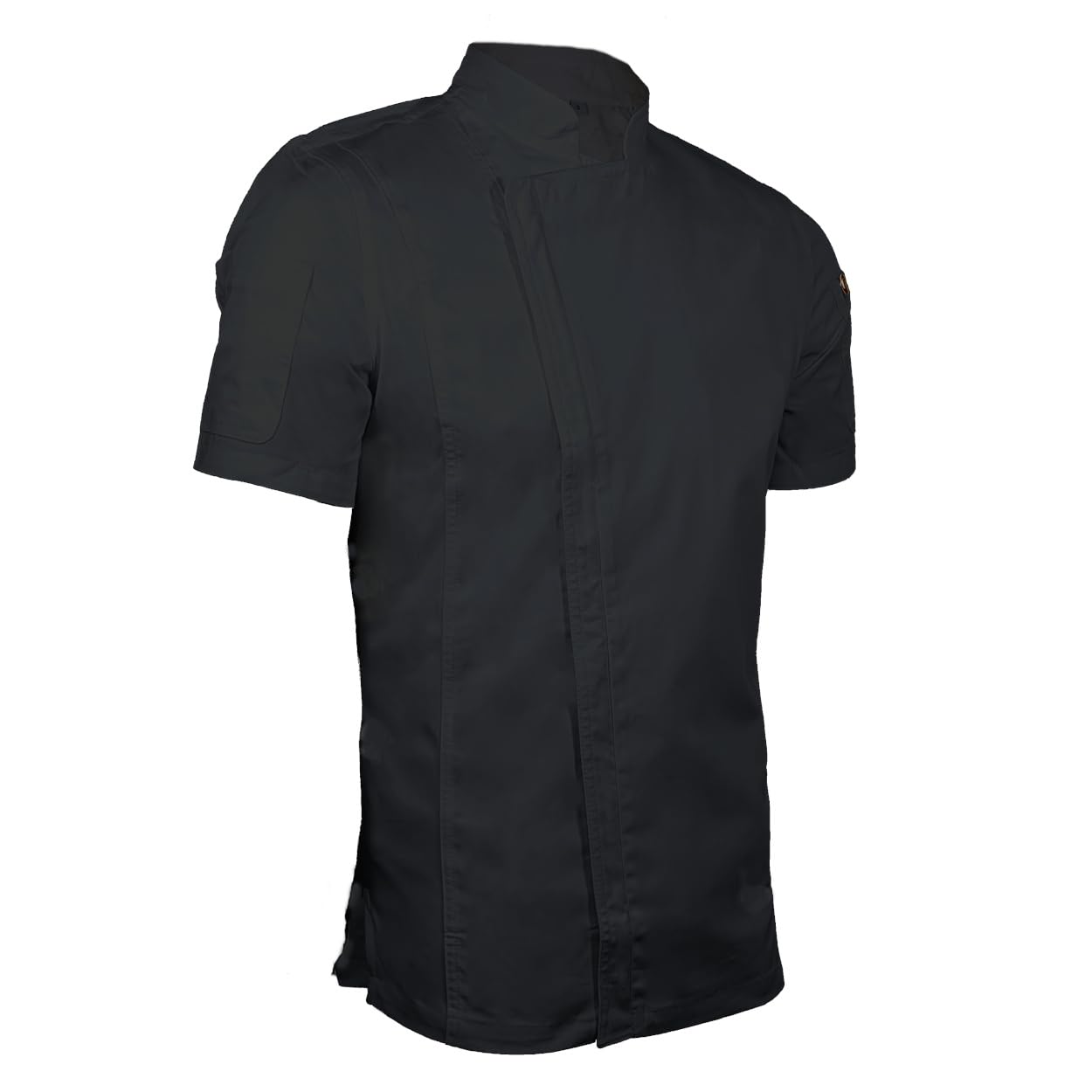 ChefsCloset Short Sleeve William Chef Coat, Modern Zipper Chef Jacket (M, Black)