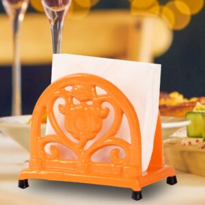 minluful napkin holder for table - vintage farmhouse kitchen restaurant cast iron napkin holder for dinner cocktail paper napkins, orange