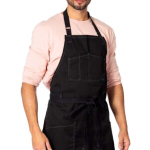 Under NY Sky Chef Apron – Professional Black Twill – Cotton Straps - Smart Pockets - Adjustable for Men and Women – Pro Chef, Cook, Kitchen, Baker, Barista, Bartender, Server Aprons