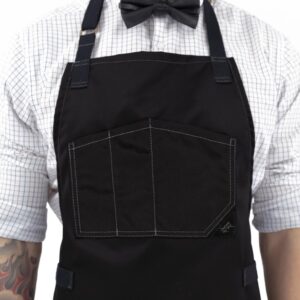 Under NY Sky Chef Apron – Professional Black Twill – Cotton Straps - Smart Pockets - Adjustable for Men and Women – Pro Chef, Cook, Kitchen, Baker, Barista, Bartender, Server Aprons