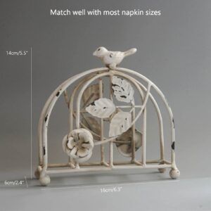 Iron Rustic White Bird & Rose Farmhouse Vintage Napkin Holder/Tabletop Freestanding Tissue Dispenser