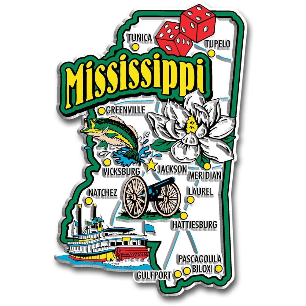 Mississippi Jumbo State Magnet by Classic Magnets, 2.7" x 4", Collectible Souvenirs Made in The USA