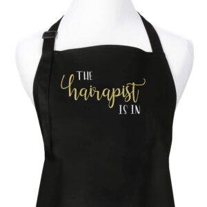 Plum Hill The Hairapist Is In Hair Stylist Salon Apron with Screen Print, Black with 3 Pockets (Hairapist)