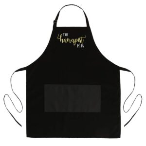 Plum Hill The Hairapist Is In Hair Stylist Salon Apron with Screen Print, Black with 3 Pockets (Hairapist)