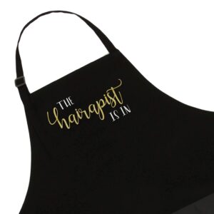 Plum Hill The Hairapist Is In Hair Stylist Salon Apron with Screen Print, Black with 3 Pockets (Hairapist)