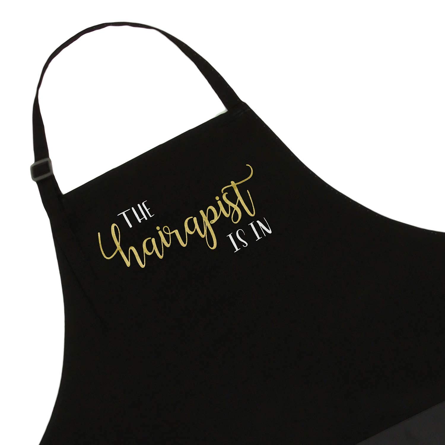 Plum Hill The Hairapist Is In Hair Stylist Salon Apron with Screen Print, Black with 3 Pockets (Hairapist)