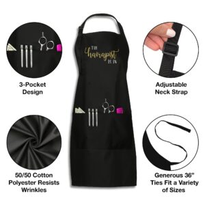 Plum Hill The Hairapist Is In Hair Stylist Salon Apron with Screen Print, Black with 3 Pockets (Hairapist)