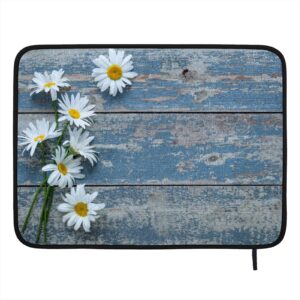 daisy on wooden board dish drying mat - 18" x 24" microfiber dish mat absorbent drying pad heat-resistant dish drainer mats for kitchen countertop