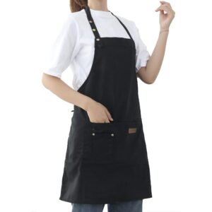 aprons for women men bbq chef cooking artist water drop resistant canvas adjustable kitchen apron with pockets for unisex grill baking painting art stylist dishwashing comfortable aprons (black)