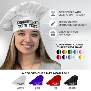 PLACE4PRINT Personalized Chef Hat Custom Embroidered Name - Chef Hat/Red/Navy/White/Black/Green