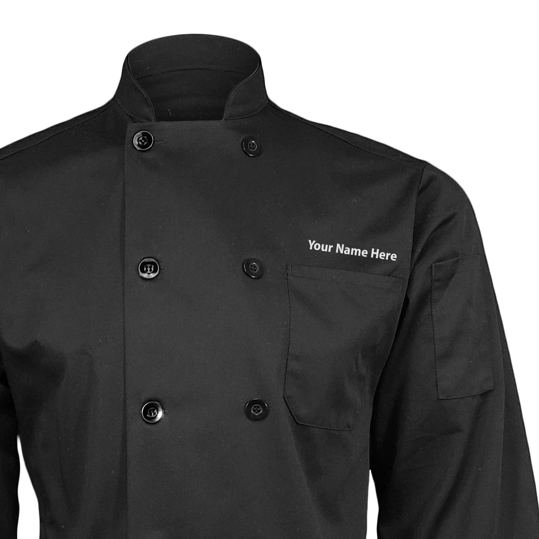 ChefsCloset Personalized  Black Embroidered Chef Coat/Jacket - Unisex - Large