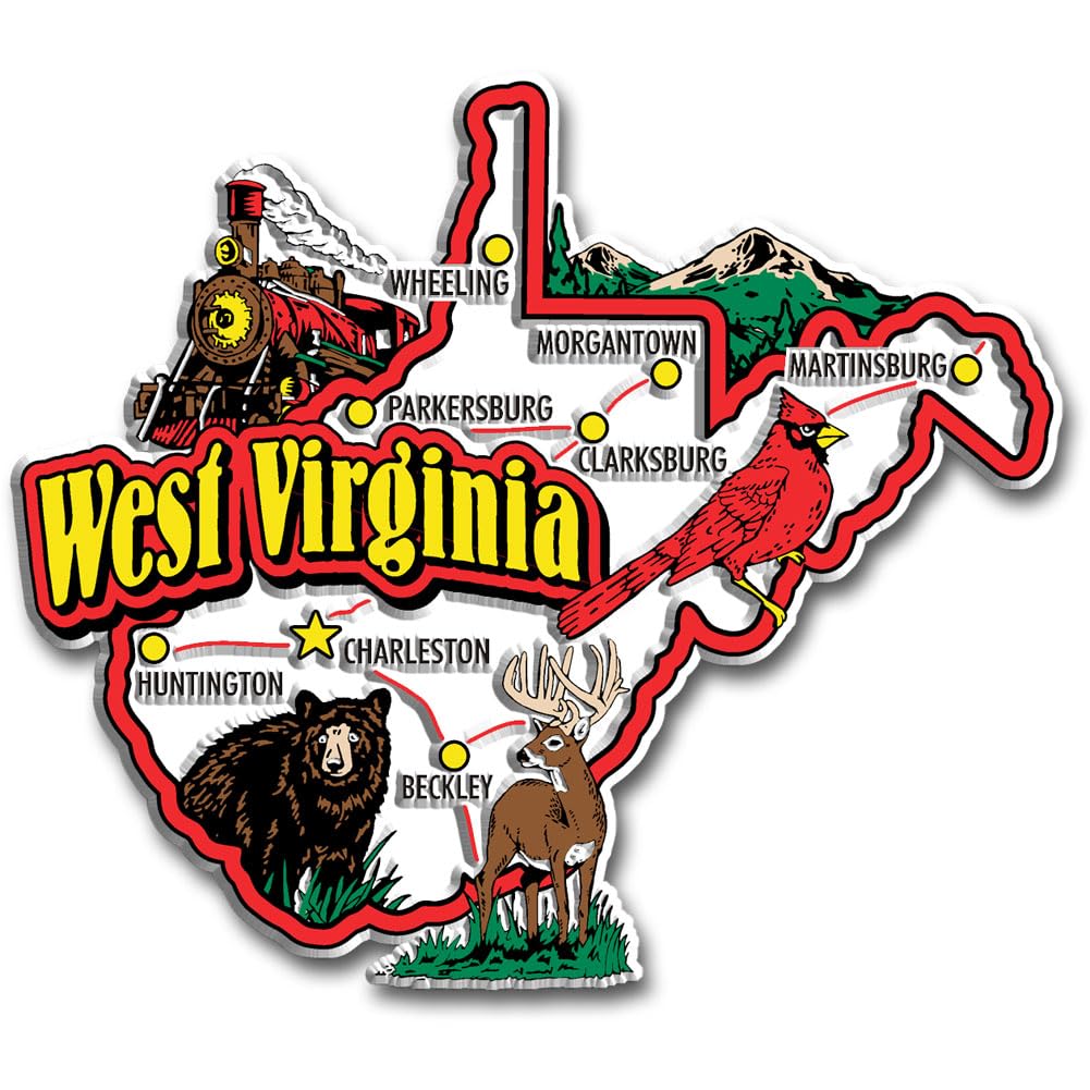 West Virginia Jumbo State Magnet by Classic Magnets, 4.1" x 3.6", Collectible Souvenirs Made in The USA