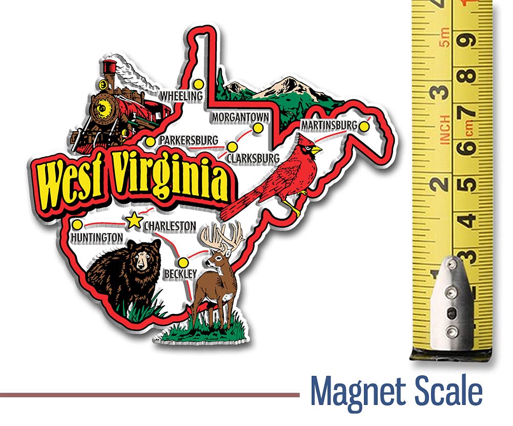 West Virginia Jumbo State Magnet by Classic Magnets, 4.1" x 3.6", Collectible Souvenirs Made in The USA