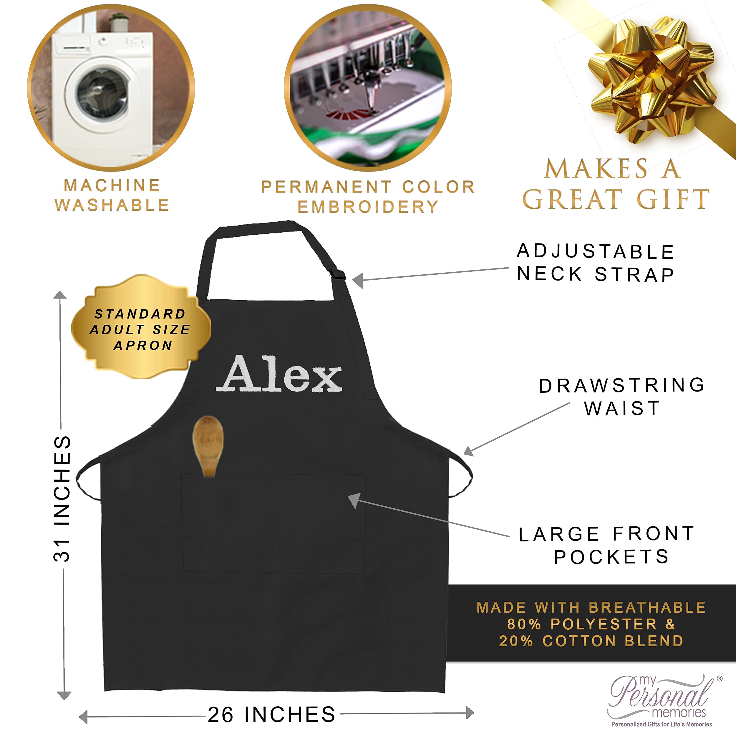 My Personal Memories, Custom Personalized Apron for Adults, Men, Women, Grill, Kitchen - Add any Name or Text (Black)