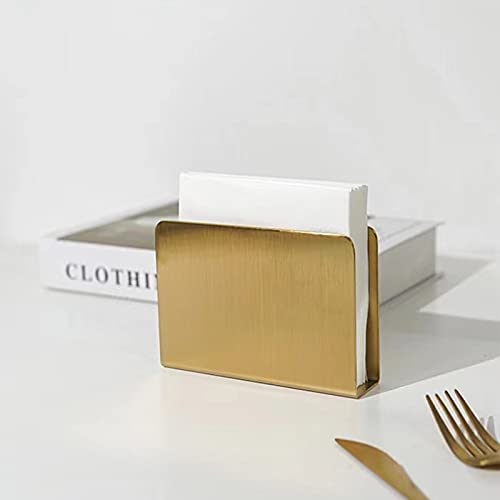 Gold Napkin Holder Freestanding Steel Tissue Dispenser Paper Napkin Holder for Dining Table Kitchen Countertop Guest Towel (Square)