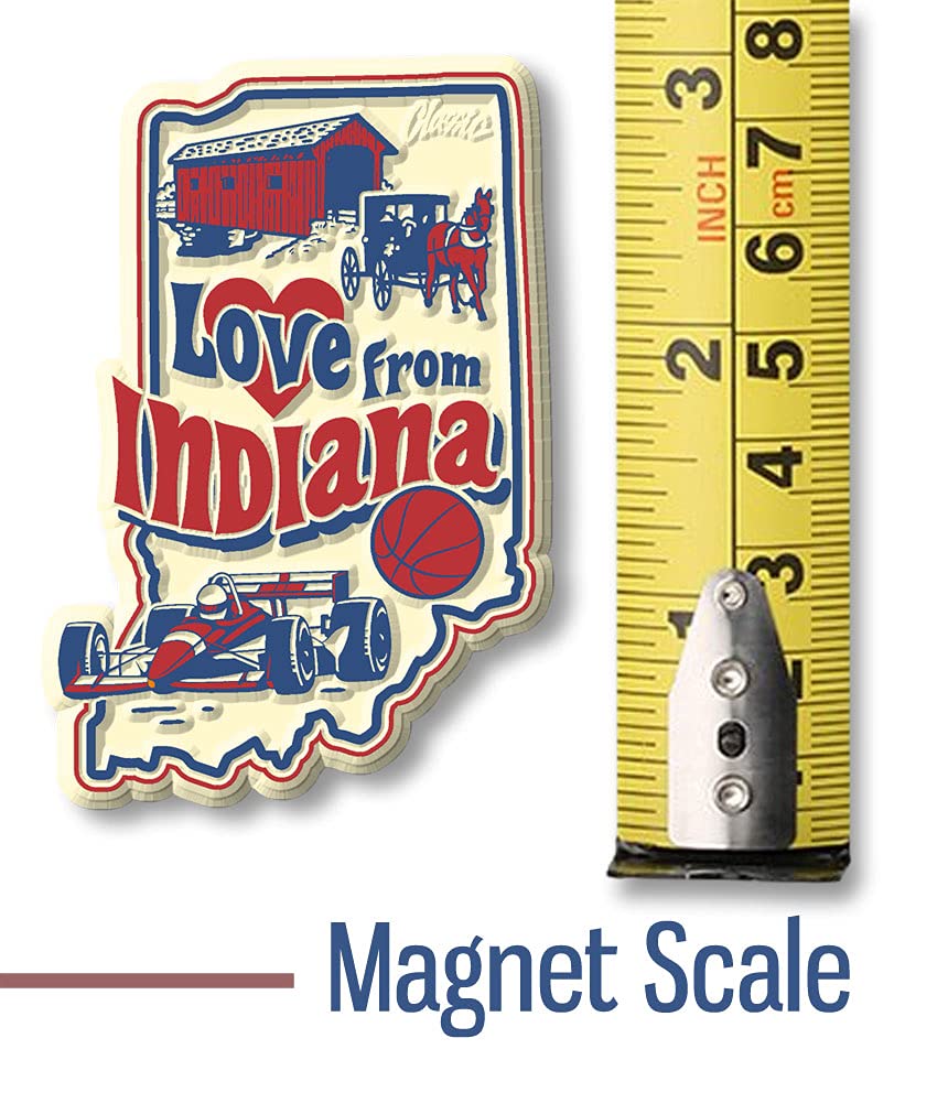 Love from Indiana Vintage State Magnet by Classic Magnets, Collectible Souvenirs Made in The USA, 2" x 2.9"