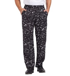 nanxson men's baggy chef pants, printed work pants with elastic waist restaurant kitchen uniforms cfm2013 (printed, large)