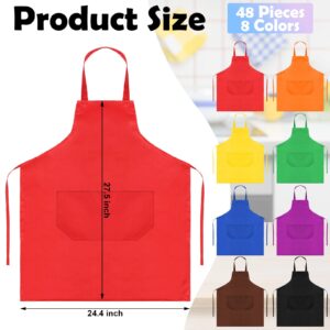 Meanplan 48 Pieces Bib Aprons Adult Women Girls Aprons Plain Color Bib Aprons Chef Aprons with 2 Pockets Washable for Cooking Baking Kitchen Crafting BBQ Drawing