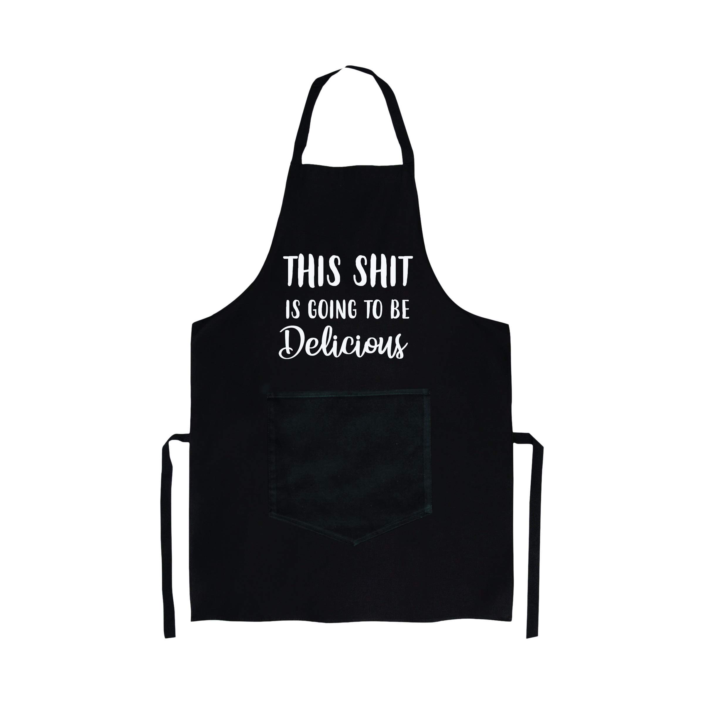 This is Going to be Delicious Apron Funny Apron with Pockets Gift for Men Women | Christmas / Thanksgiving Gift BBQ Grill Cooking Gift for Husband / Dad | Chef Kitchen Black Apron with pockets