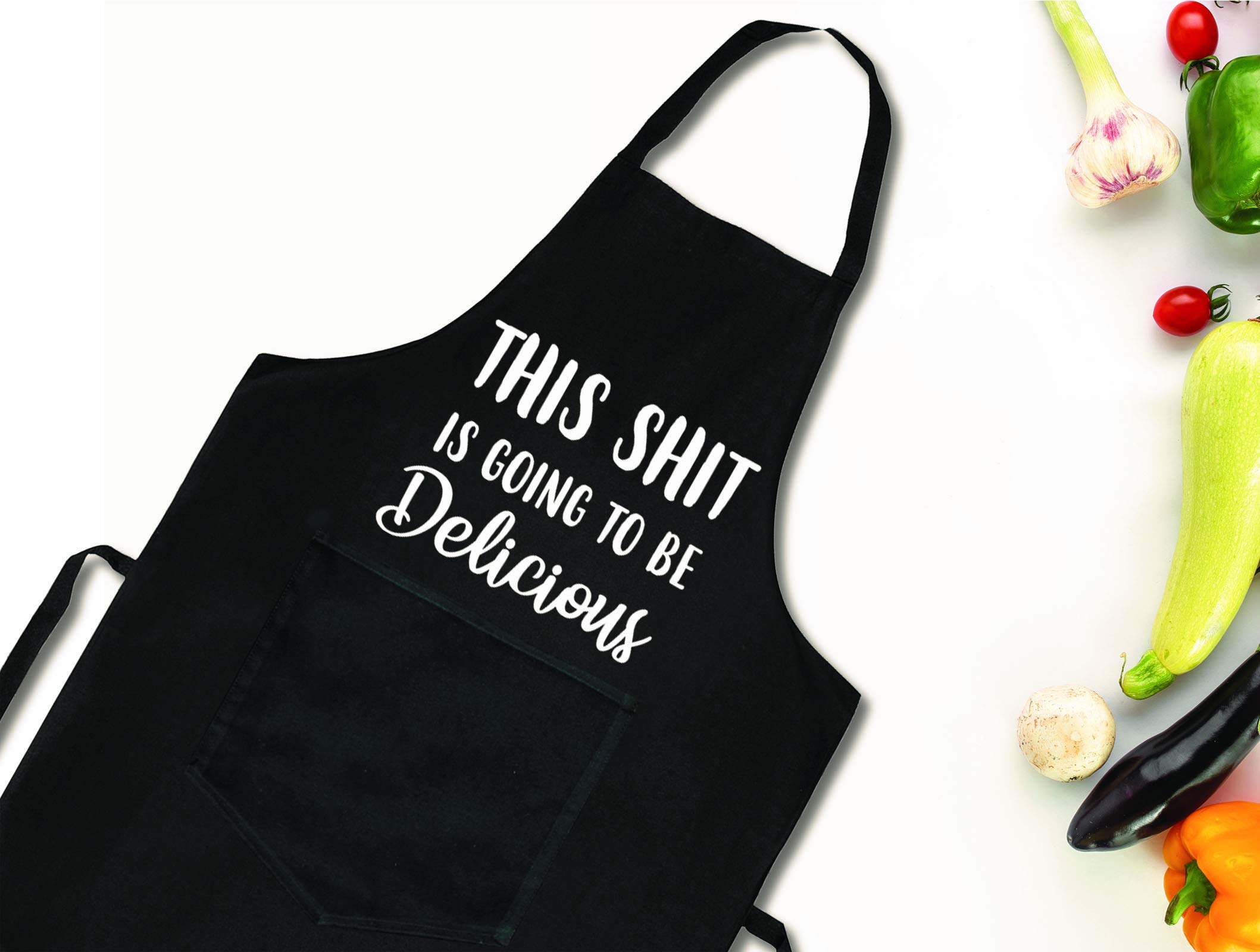 This is Going to be Delicious Apron Funny Apron with Pockets Gift for Men Women | Christmas / Thanksgiving Gift BBQ Grill Cooking Gift for Husband / Dad | Chef Kitchen Black Apron with pockets