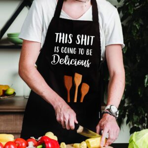 This is Going to be Delicious Apron Funny Apron with Pockets Gift for Men Women | Christmas / Thanksgiving Gift BBQ Grill Cooking Gift for Husband / Dad | Chef Kitchen Black Apron with pockets