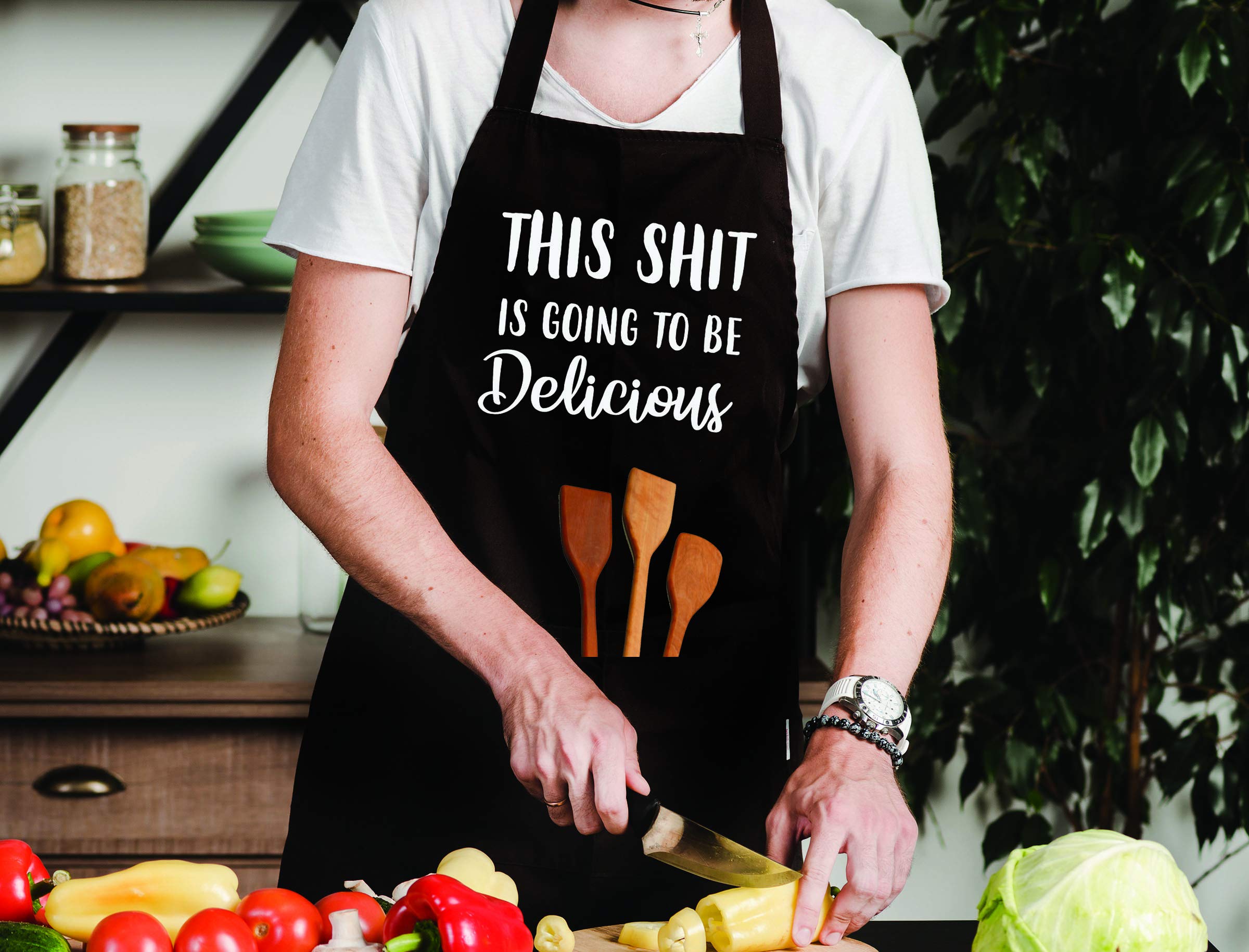 This is Going to be Delicious Apron Funny Apron with Pockets Gift for Men Women | Christmas / Thanksgiving Gift BBQ Grill Cooking Gift for Husband / Dad | Chef Kitchen Black Apron with pockets