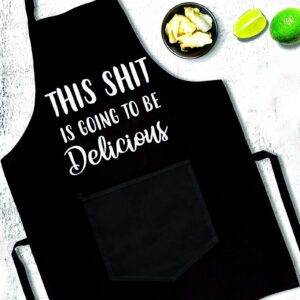 This is Going to be Delicious Apron Funny Apron with Pockets Gift for Men Women | Christmas / Thanksgiving Gift BBQ Grill Cooking Gift for Husband / Dad | Chef Kitchen Black Apron with pockets