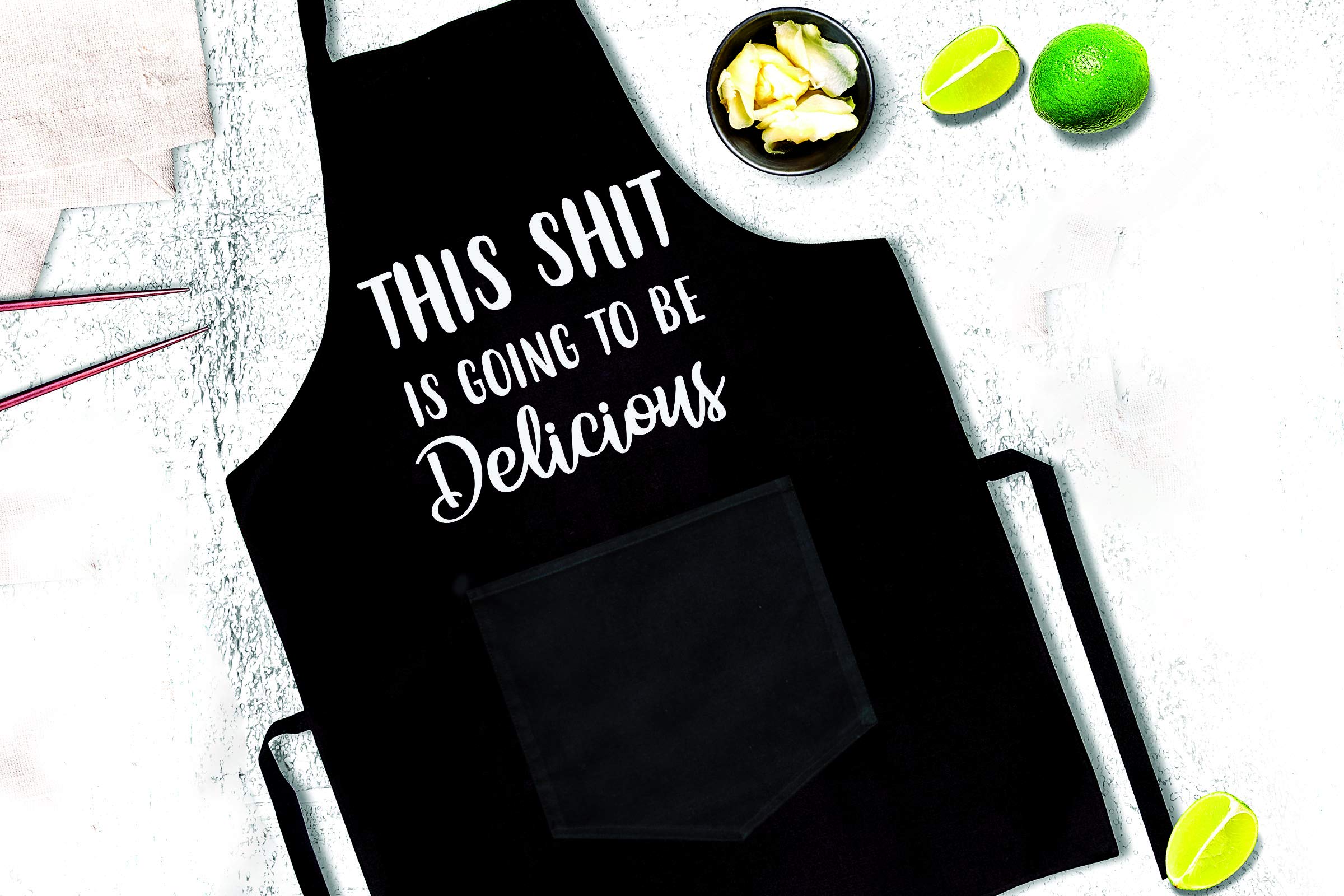 This is Going to be Delicious Apron Funny Apron with Pockets Gift for Men Women | Christmas / Thanksgiving Gift BBQ Grill Cooking Gift for Husband / Dad | Chef Kitchen Black Apron with pockets