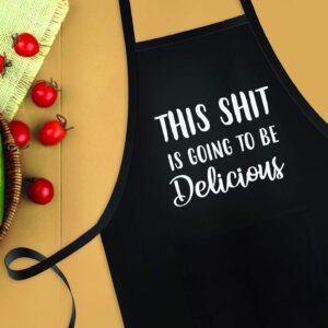 This is Going to be Delicious Apron Funny Apron with Pockets Gift for Men Women | Christmas / Thanksgiving Gift BBQ Grill Cooking Gift for Husband / Dad | Chef Kitchen Black Apron with pockets