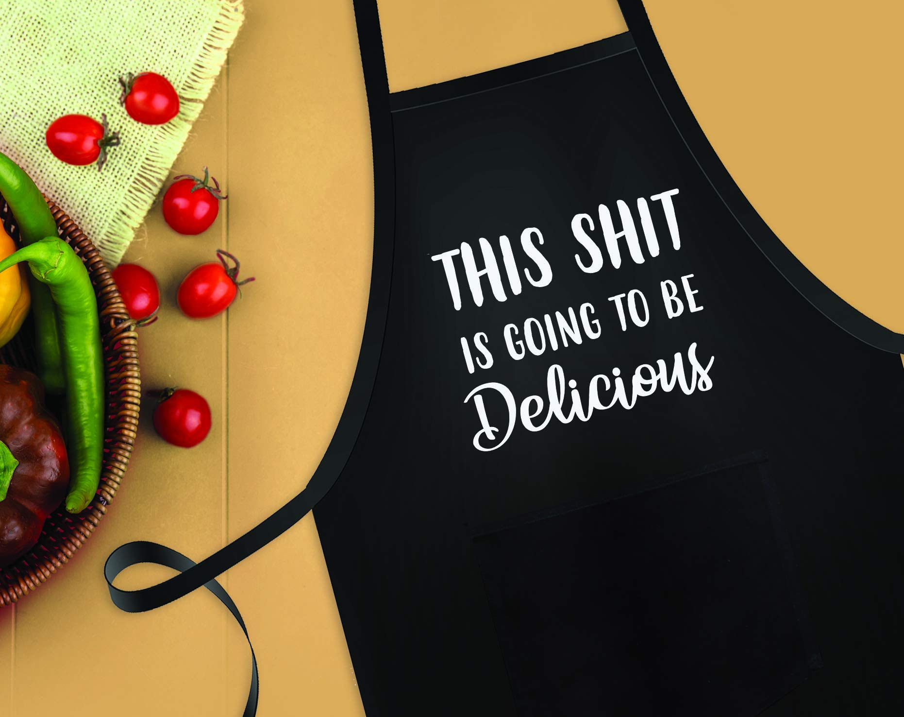 This is Going to be Delicious Apron Funny Apron with Pockets Gift for Men Women | Christmas / Thanksgiving Gift BBQ Grill Cooking Gift for Husband / Dad | Chef Kitchen Black Apron with pockets