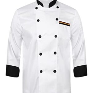 TiaoBug Men's Short Sleeve Chef Coat Jacket Restaurant Chef Uniform Breathable Tops with Pocket White B Large