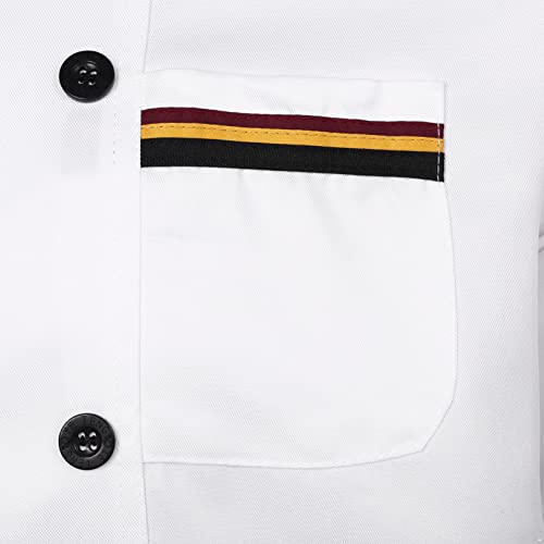 TiaoBug Men's Short Sleeve Chef Coat Jacket Restaurant Chef Uniform Breathable Tops with Pocket White B Large