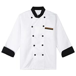 TiaoBug Men's Short Sleeve Chef Coat Jacket Restaurant Chef Uniform Breathable Tops with Pocket White B Large