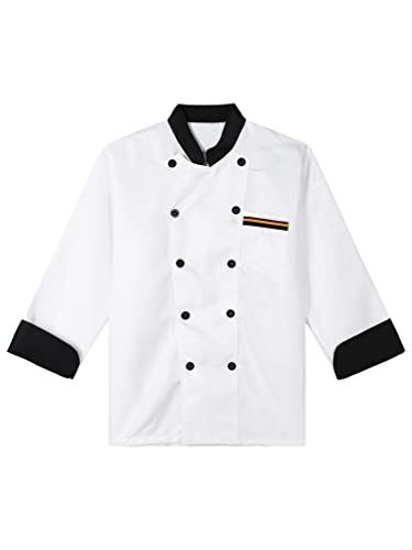 TiaoBug Men's Short Sleeve Chef Coat Jacket Restaurant Chef Uniform Breathable Tops with Pocket White B Large