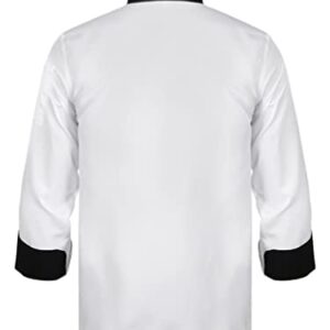 TiaoBug Men's Short Sleeve Chef Coat Jacket Restaurant Chef Uniform Breathable Tops with Pocket White B Large