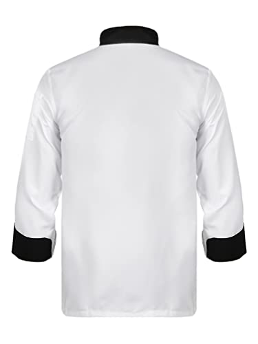 TiaoBug Men's Short Sleeve Chef Coat Jacket Restaurant Chef Uniform Breathable Tops with Pocket White B Large