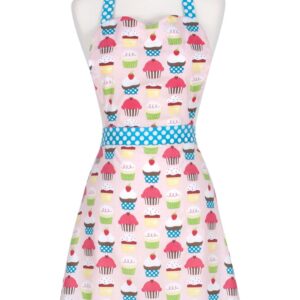 KAF Home Adult's Hostess Extra Long Ties – Adjustable Bib Cupcake Apron-Machine Wash-Used in Kitchen, Gardening, Multicolor