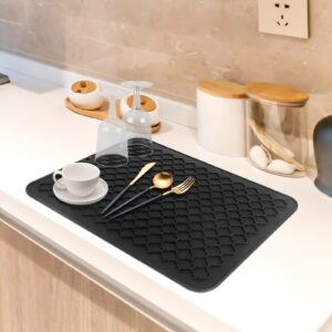 digheigg dish drying mats, silicone drying mats for kitchen counter bar non-slip heat resistant mat for dishes kitchen gadgets (12" x 16", black)