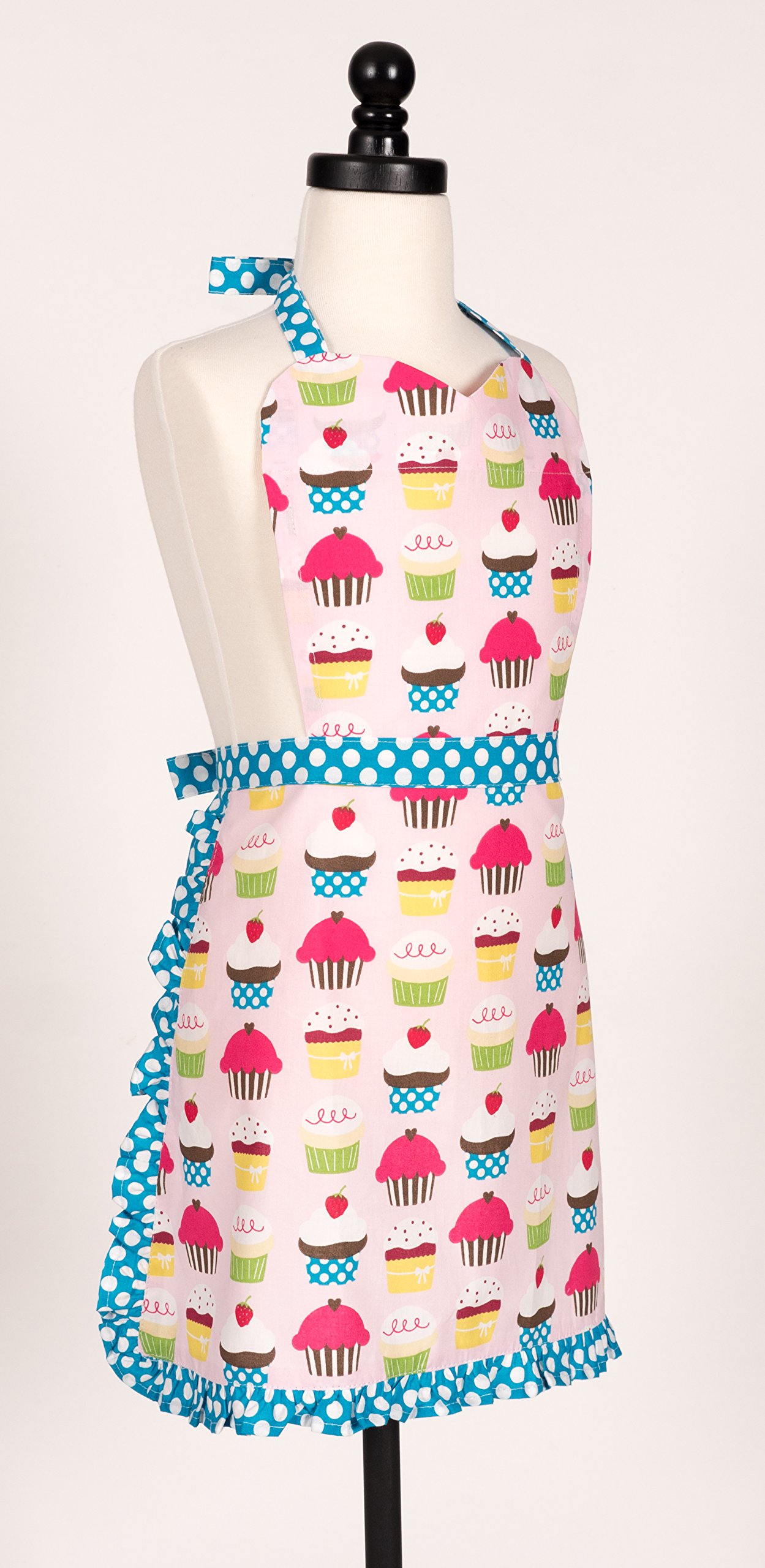 KAF Home Adult's Hostess Extra Long Ties – Adjustable Bib Cupcake Apron-Machine Wash-Used in Kitchen, Gardening, Multicolor