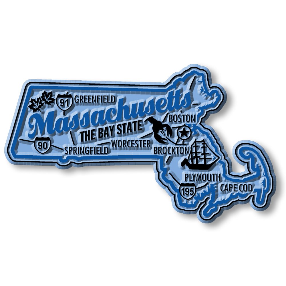 Massachusetts Premium State Magnet by Classic Magnets, 3.5" x 2", Collectible Souvenirs Made in The USA