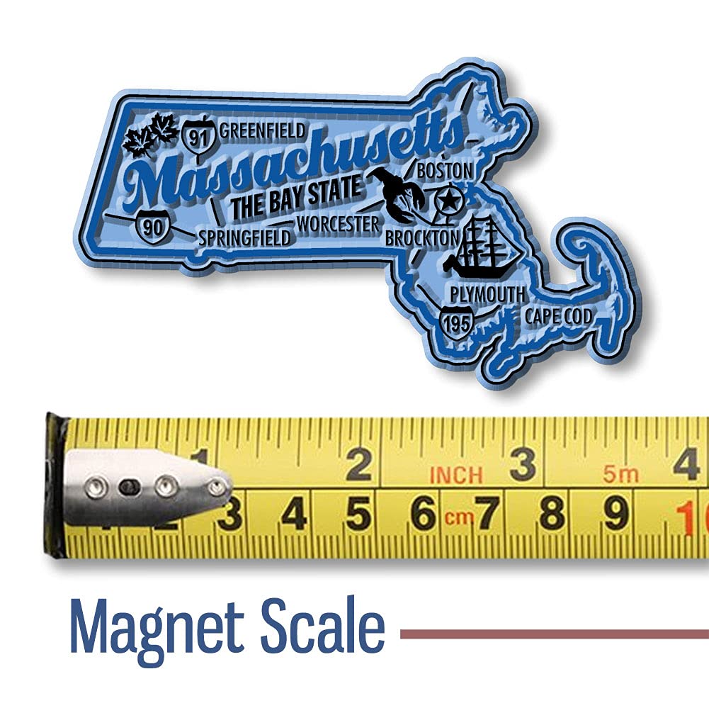 Massachusetts Premium State Magnet by Classic Magnets, 3.5" x 2", Collectible Souvenirs Made in The USA