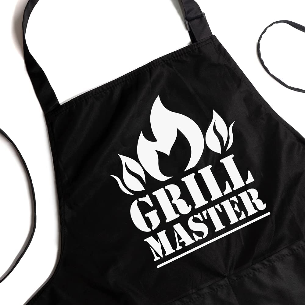 DYJYBMY Grill Masters Funny BBQ Apron for Men Women, Black Adjustable Waterproof Cooking Grilling Apron Gift for Dad Mom Husband Wife, Gifts for Birthday, Christmas, Thanksgiving