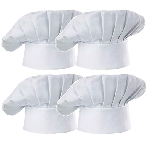 Hyzrz Chef Hat Set of 4 PCS Pack Adult Adjustable Elastic Baker Kitchen Cooking Chef Cap (White)