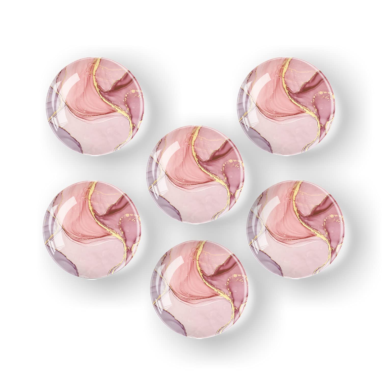 6Pcs Glass Refrigerator Magnets - Office Whiteboard Magnet - Cabinet Magnet - Cute Fridge Magnets for Fridge,Classroom and Office - Marble Pretty Pink Pattern