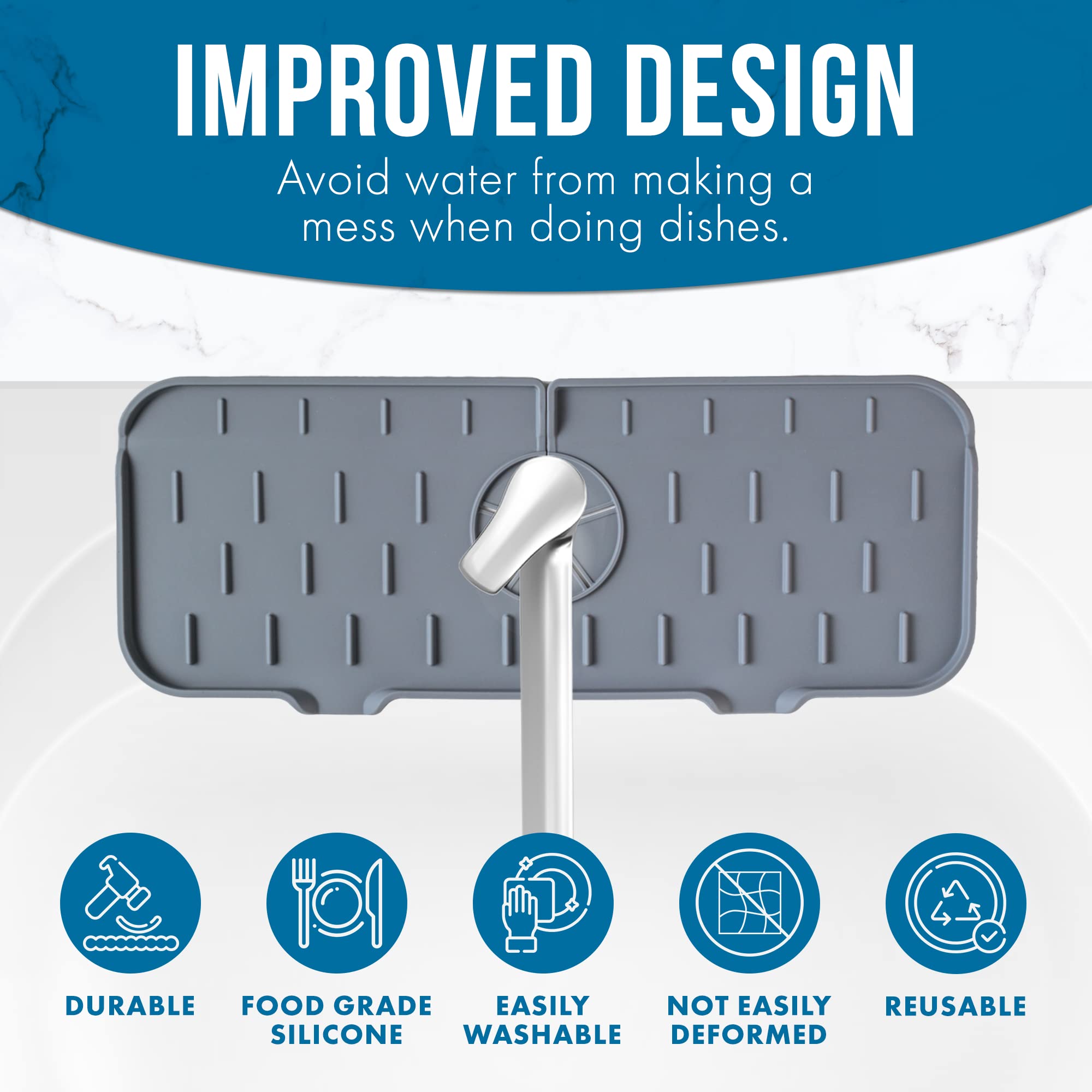 Kitchen Faucet Mat - Silicone Sink Faucet Mat Non Absorbent and Easy to Clean - Washable Faucet Mat for Kitchen Sink Drip Catcher - Splash Guard for Dish Water Drops - Long Sinkmat Protector Tray Pad