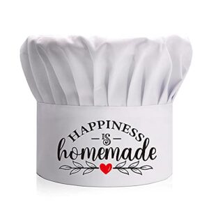 dyjybmy happiness is homemade, adult adjustable kitchen cooking hat with elastic band chef baker cap white, cooking grilling bbq gifts for woman, wife, mom, her, grandma