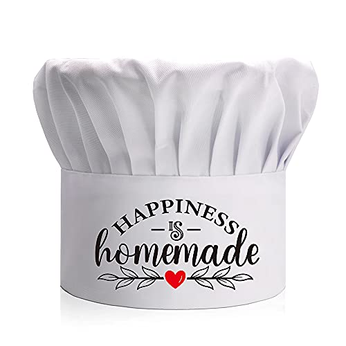 DYJYBMY Happiness is Homemade, Adult Adjustable Kitchen Cooking Hat with Elastic Band Chef Baker Cap White, Cooking Grilling BBQ Gifts for Woman, Wife, Mom, Her, Grandma