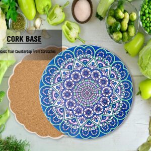 Ceramic Trivet for Hot Pots and Pans, Large Heat Resistant Mats with Cork Base, Trivets for Hot Dishes, Extra Thick, Round 7.9 Inch, Set of 2