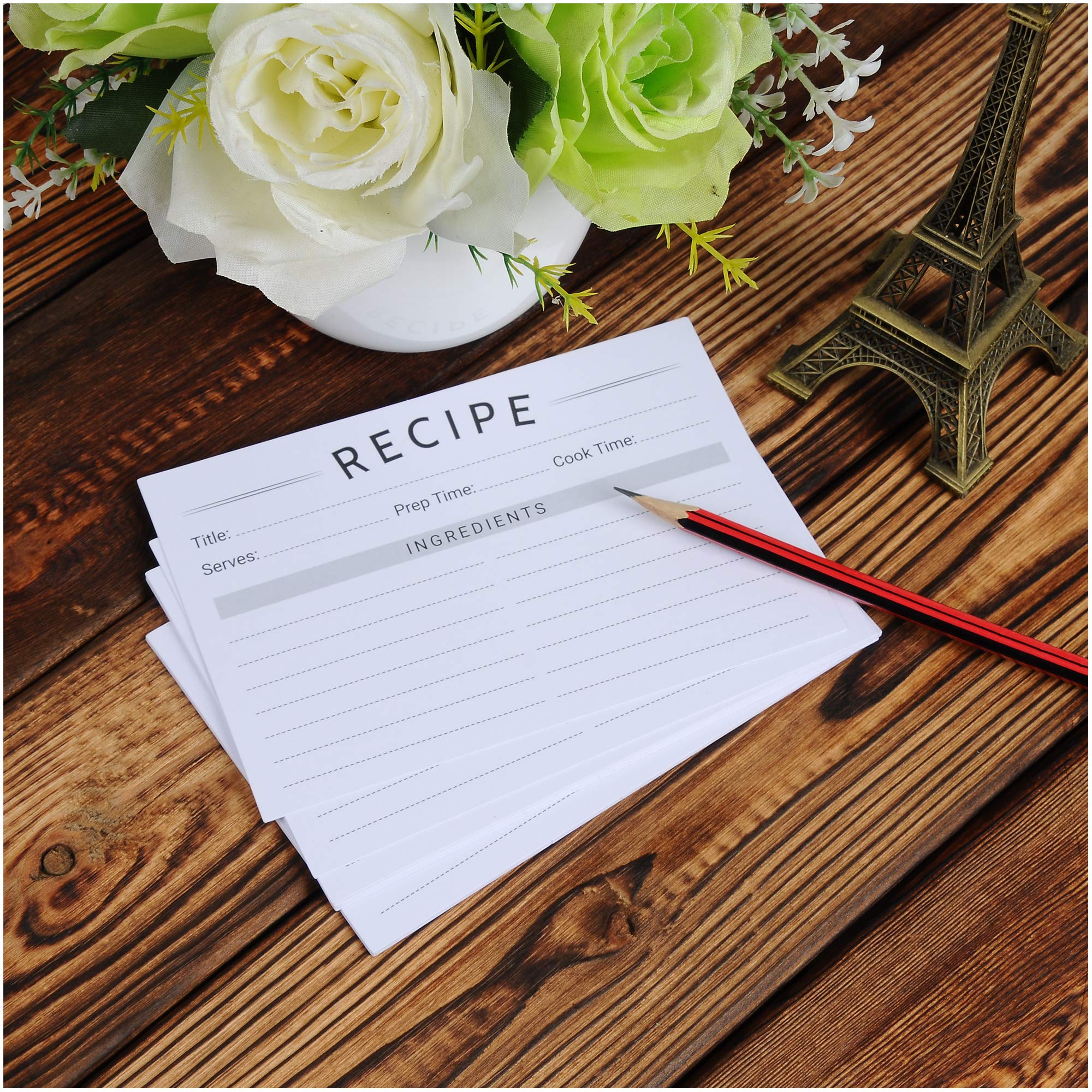 Modern Recipe Cards (Set of 60) - 4x6” Double Sided Premium Thick Card Stock w/Bonus Measuring Chart and PVC Card Protector (4 x 6 inches)